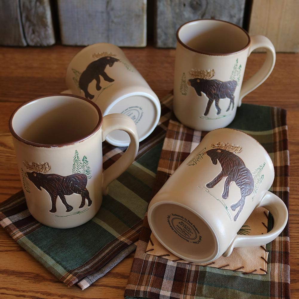 Sgraffito Moose Mug Set | 14 oz High Fire Dolomite Ceramic Mugs | Brix ...